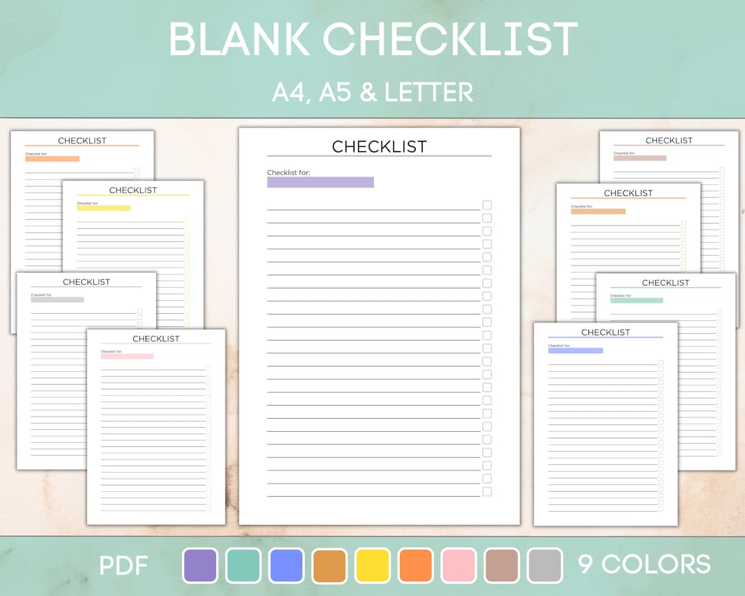 Editable and Printable Blank Checklist, Fillable Checklist for Daily ...