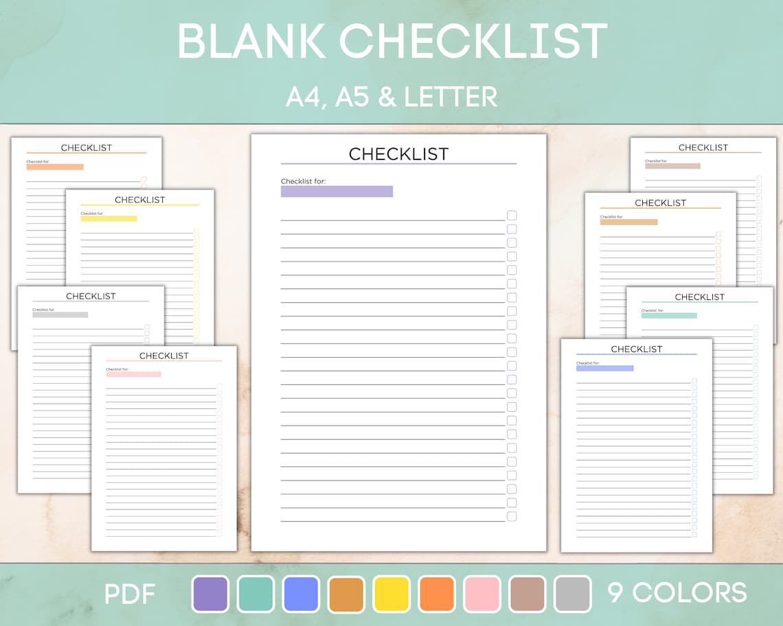 Editable and Printable Blank Checklist, Fillable Checklist for Daily ...