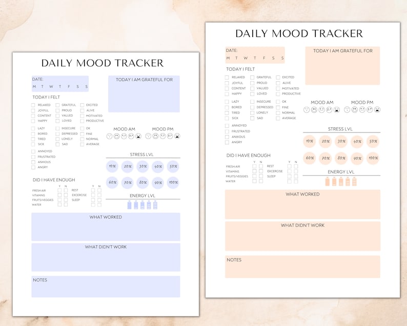 Daily Mood Tracker Printable Mood Track Emotion Tracker - Etsy