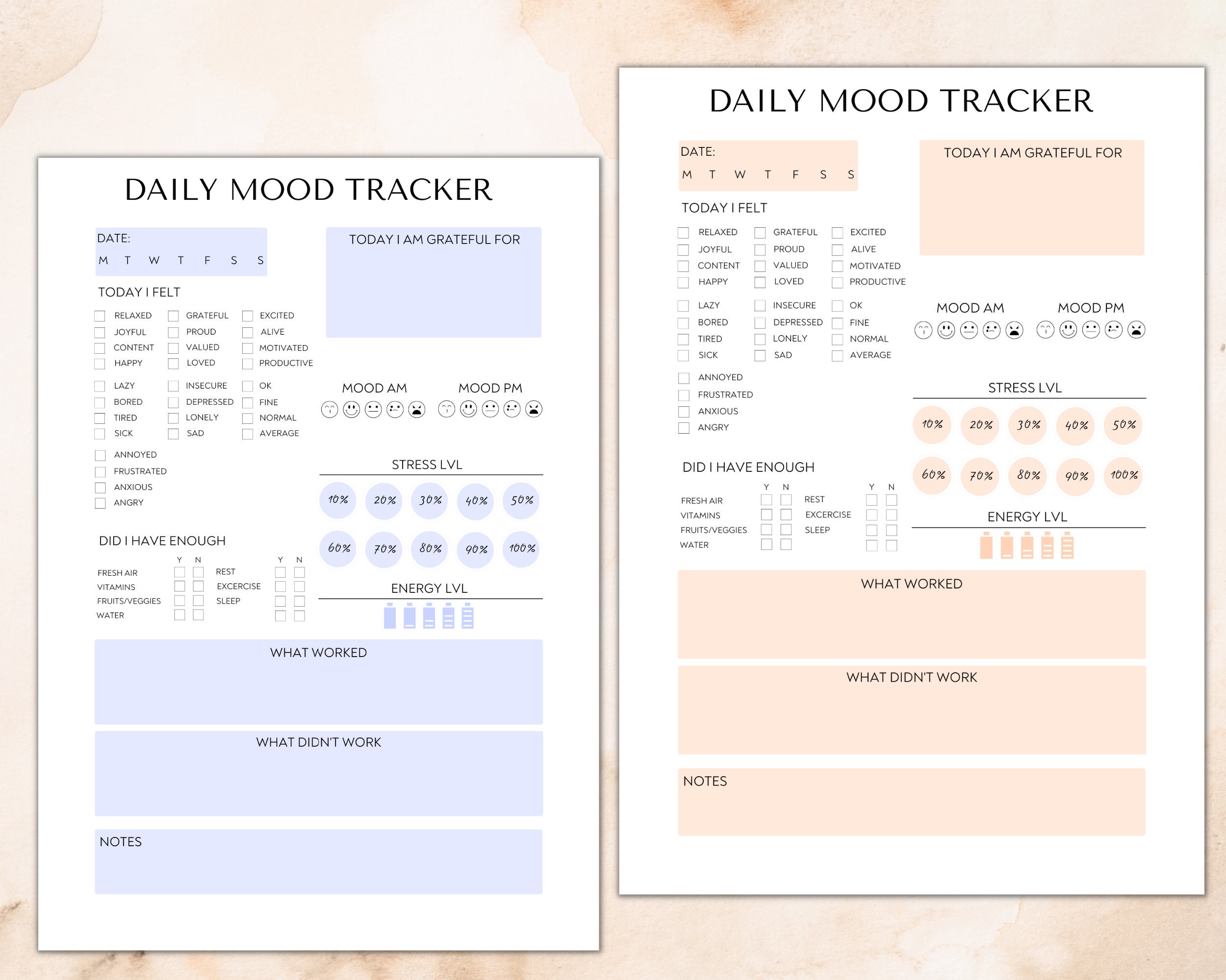 Daily Mood Tracker, Printable Mood Track, Emotion Tracker, Mood Journal ...