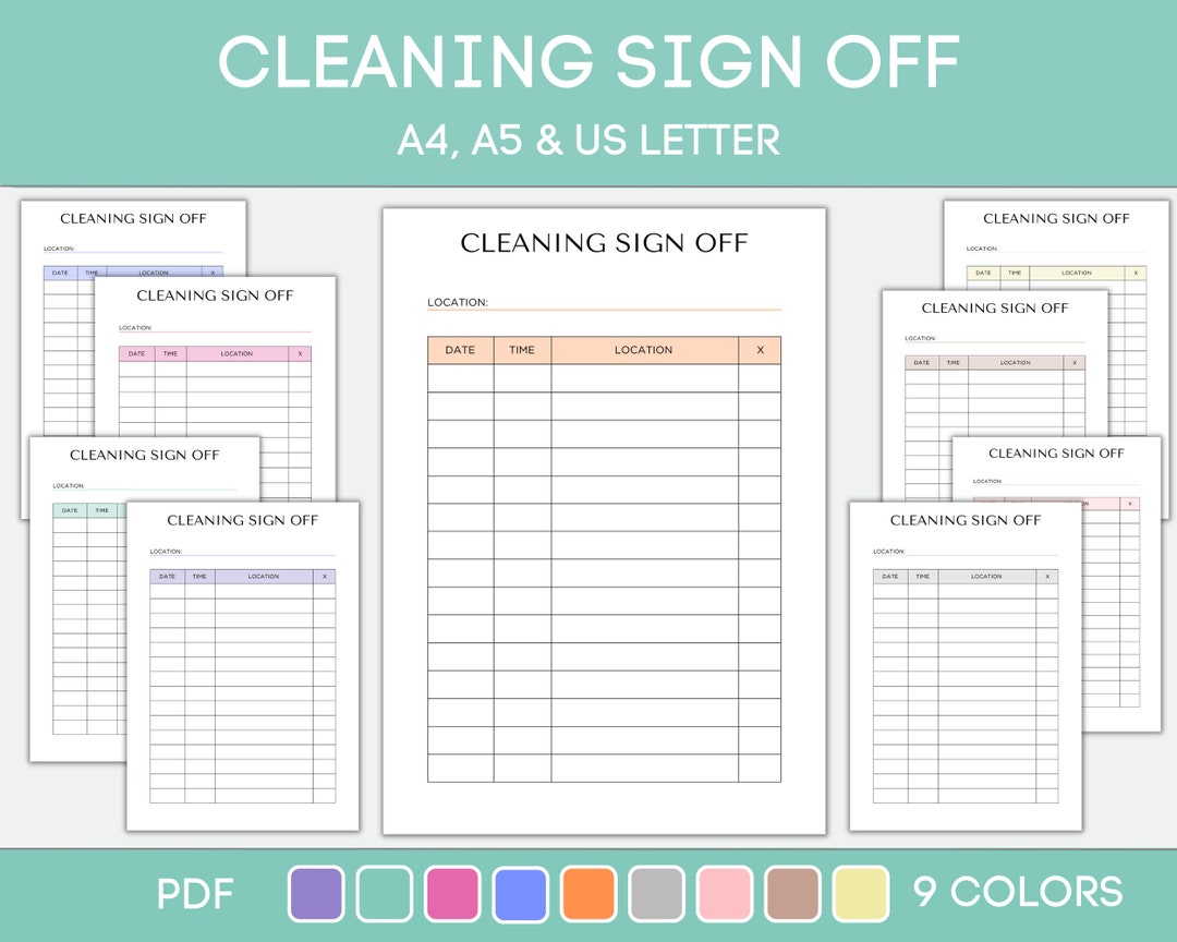 Printable Cleaning Sign off Sheet, Restroom Cleaning, Bathroom Cleaner ...