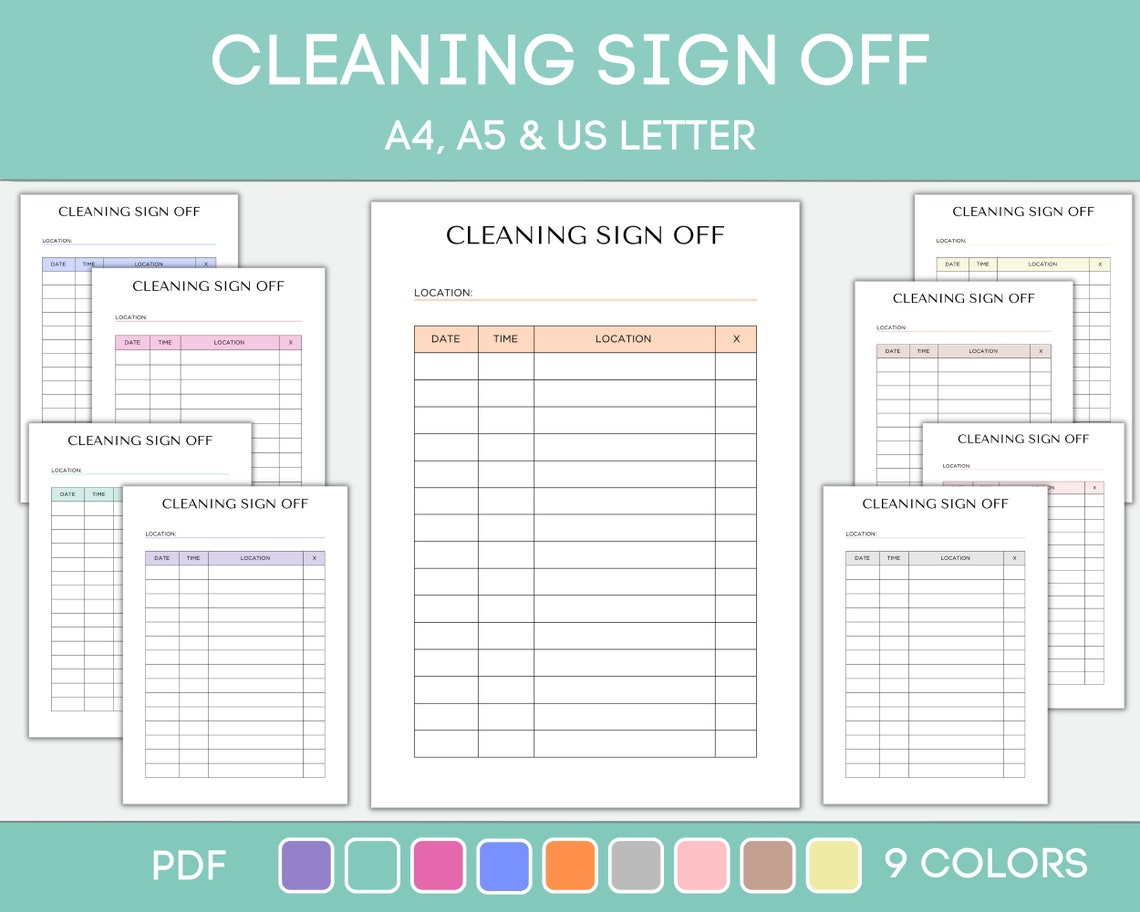 Printable Cleaning Sign off Sheet, Restroom Cleaning, Bathroom Cleaner ...