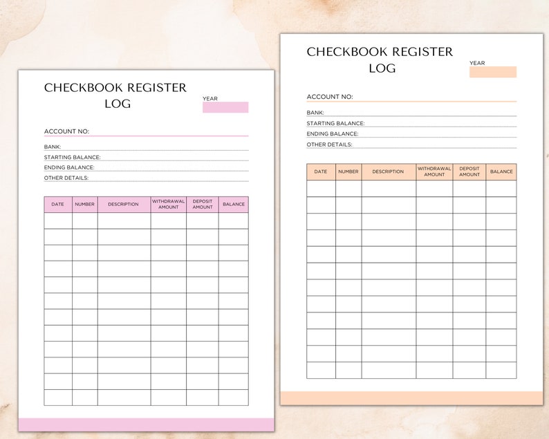 Checkbook Register Printable, Editable Check Register, Checkbook ...