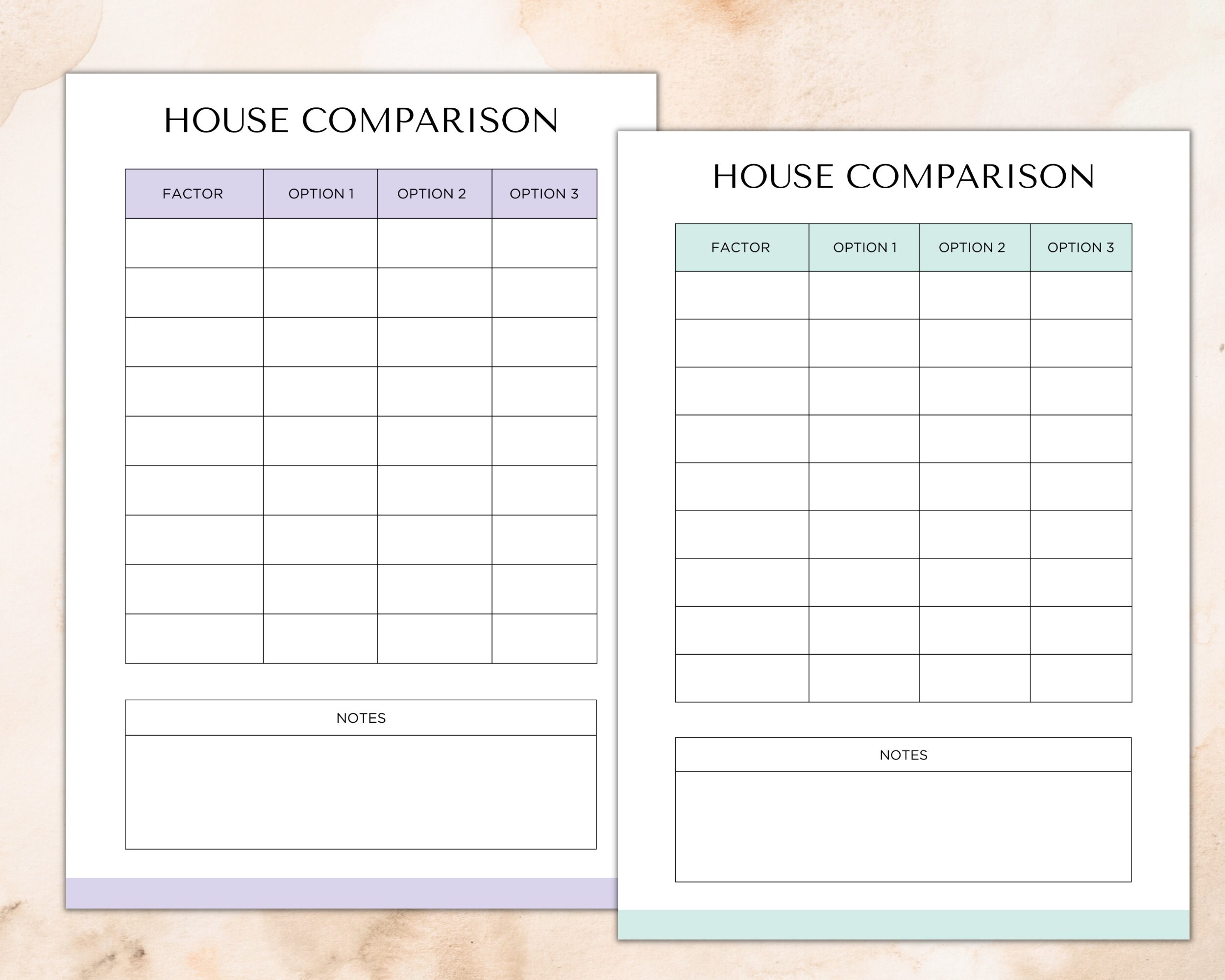 House Comparison Template House Hunting Sheet Real Estate Evaluation ...