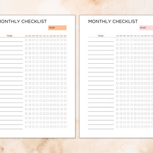 Printable and Editable Monthly Checklist, Month to Do List, Chore List ...