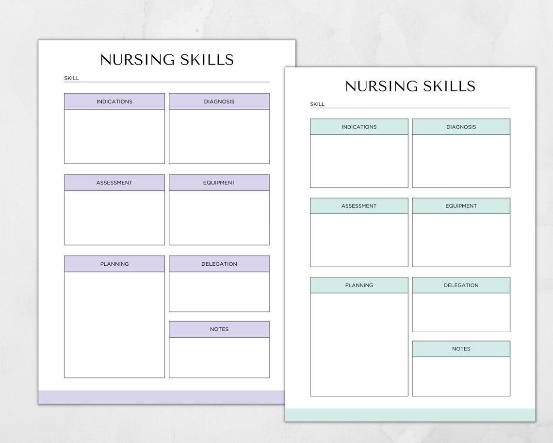 Printable Nursing Skills Template, Nursing Student Notes, Nursing ...