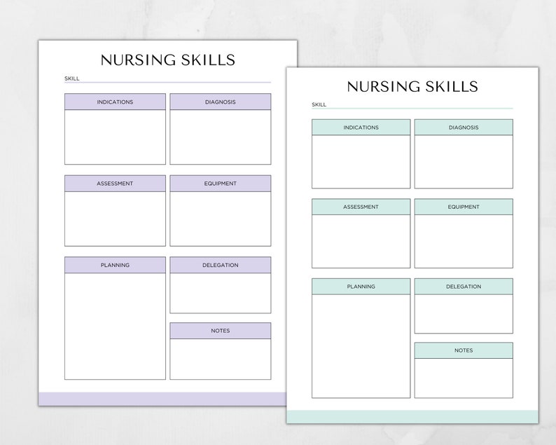 Printable Nursing Skills Template, Nursing Student Notes, Nursing ...
