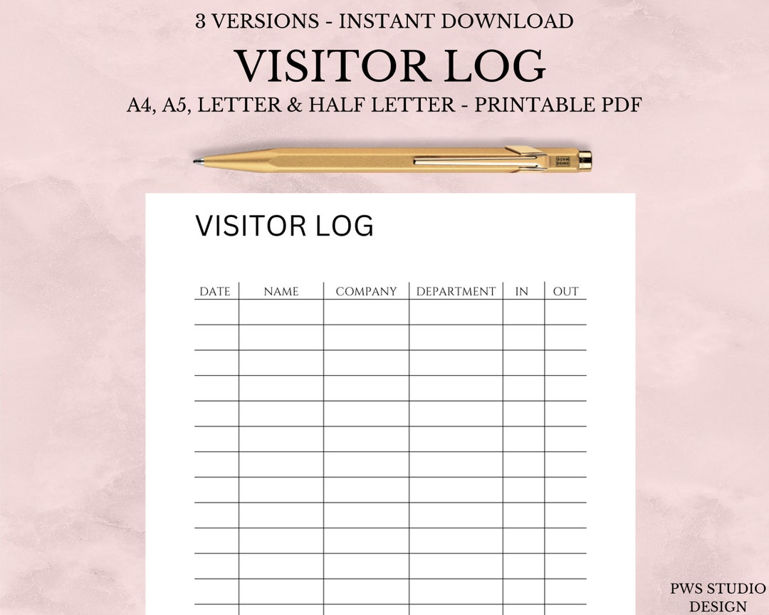 Printable Visitor Log Visitor Sign in / Sign Out Sheet - Etsy