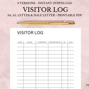 Printable Visitor Log Visitor Sign in / Sign Out Sheet - Etsy