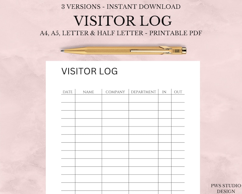 Printable Visitor Log Visitor Sign in / Sign Out Sheet - Etsy