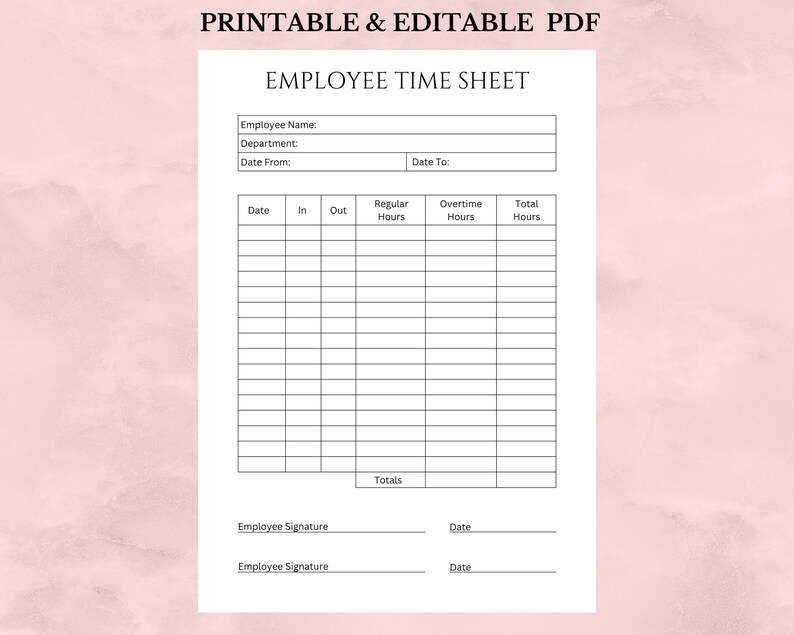 Employee Time Sheet Editable and Printable, Work Schedule Log ...