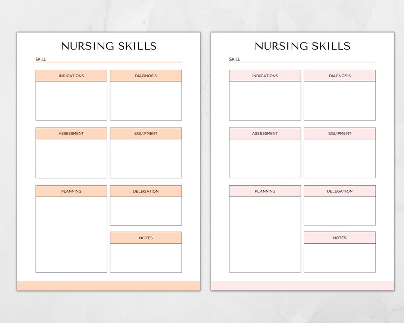 Printable Nursing Skills Template, Nursing Student Notes, Nursing ...