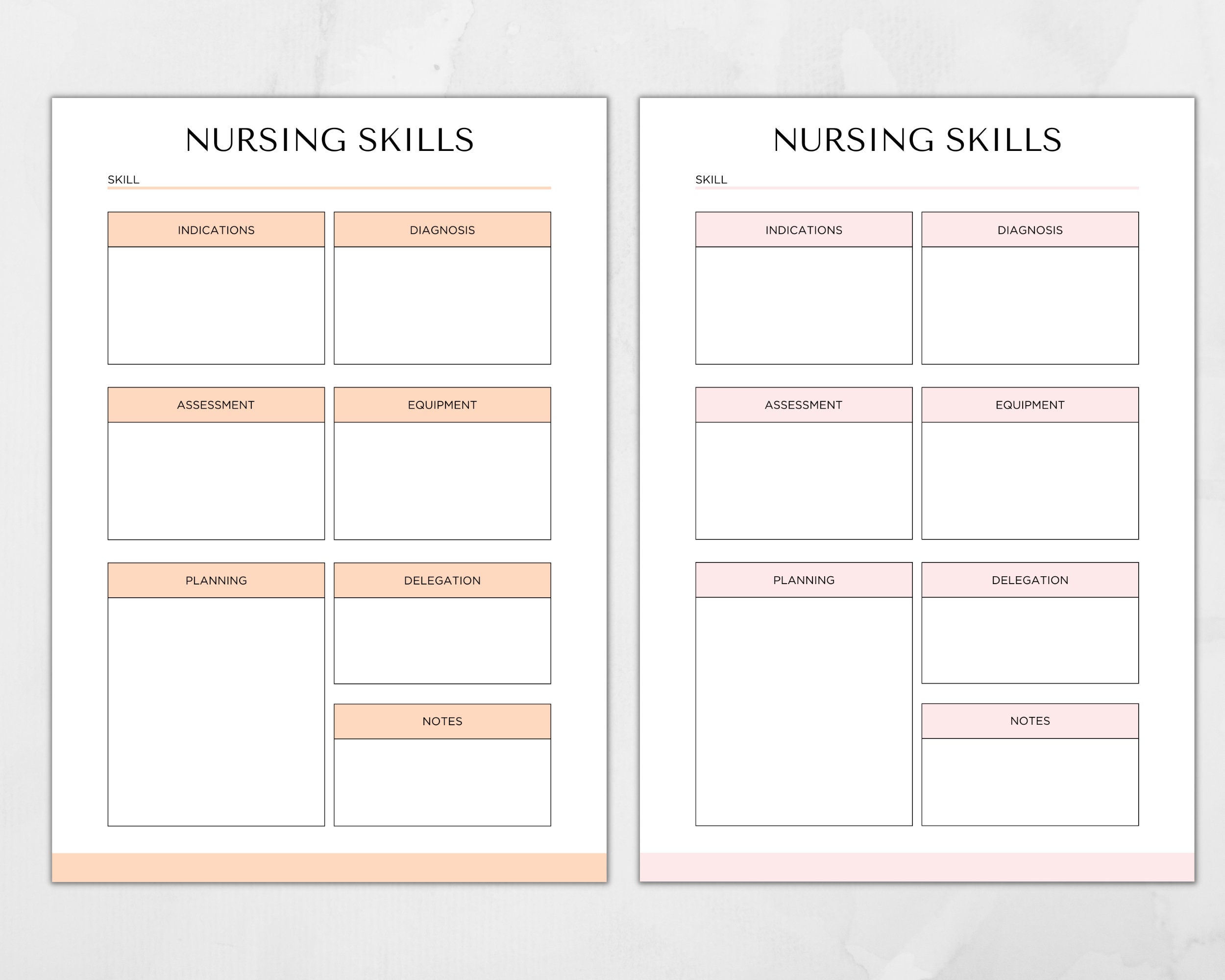 Printable Nursing Skills Template, Nursing Student Notes, Nursing ...