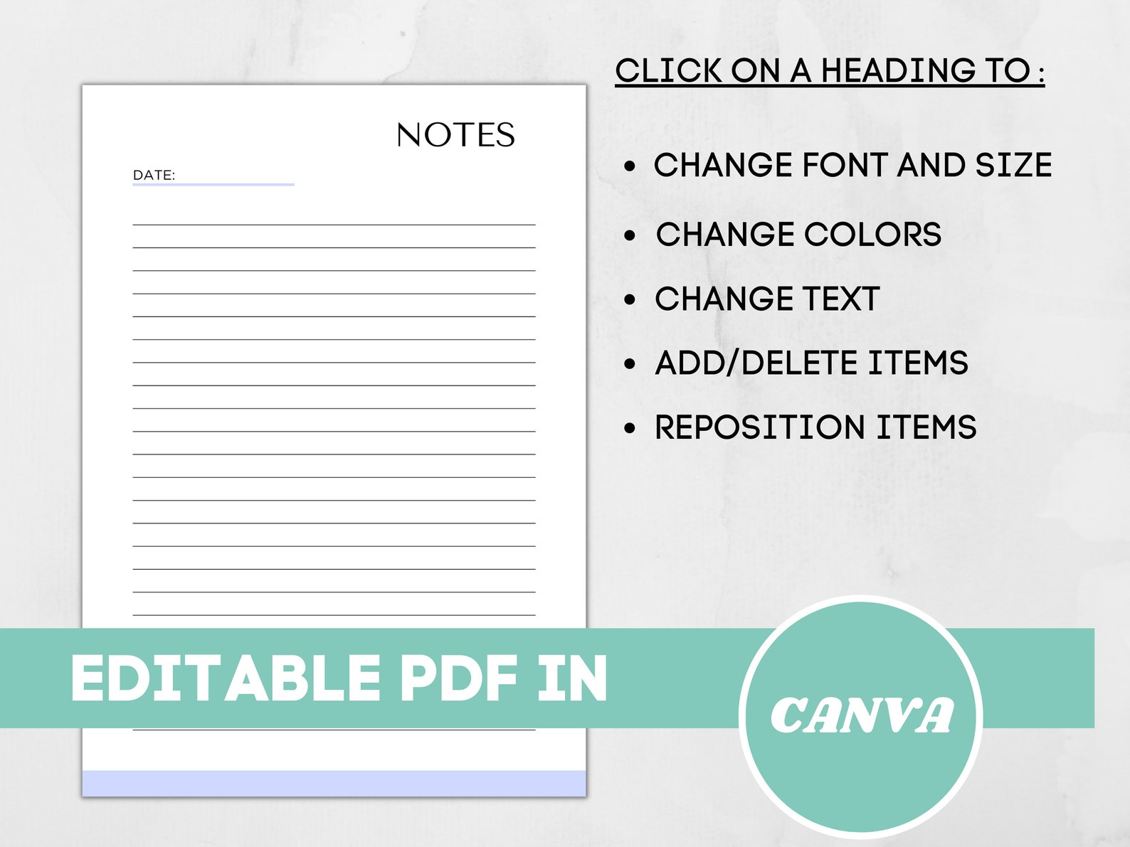 Notes Page Printable, Lined Notes Template, Note Taking, Writing Paper ...