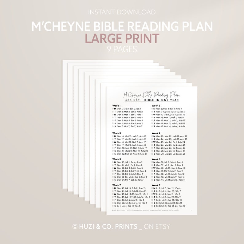 M'cheyne Bible Reading Plan, Large Print Bible Printable, 1 Year Bible ...