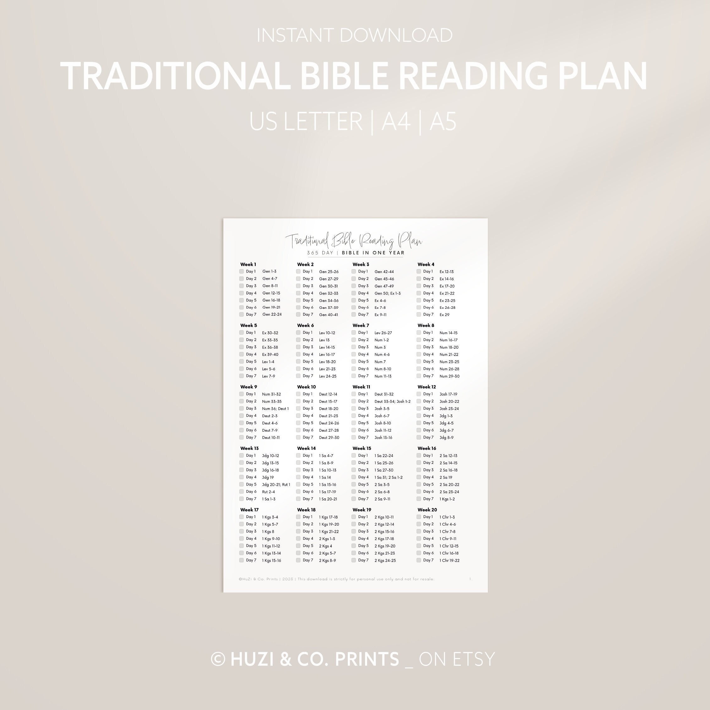 Traditional Bible Reading Plan, Bible Reading Plan Printable, 1 Year ...