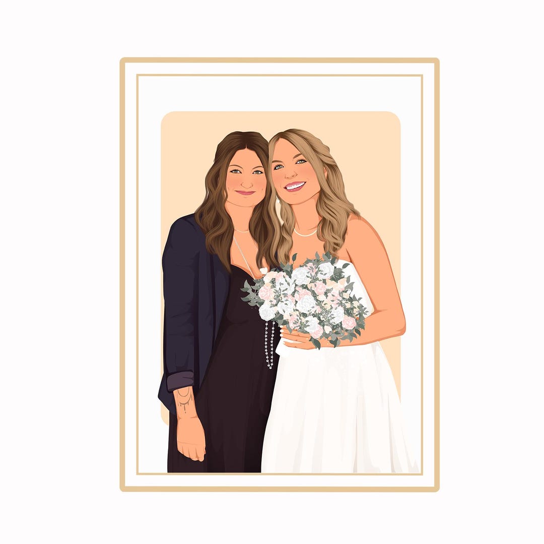 Custom Bride and Sister Portrait, Wedding Gift, Hand-drawn Illustration ...