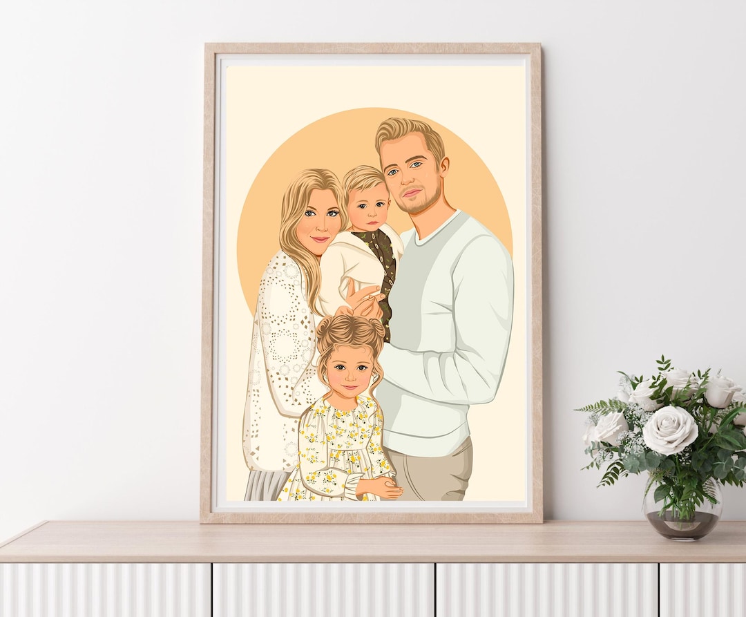 Custom Family Portrait, Family Drawing From Photo, Hand Drawn Portrait ...