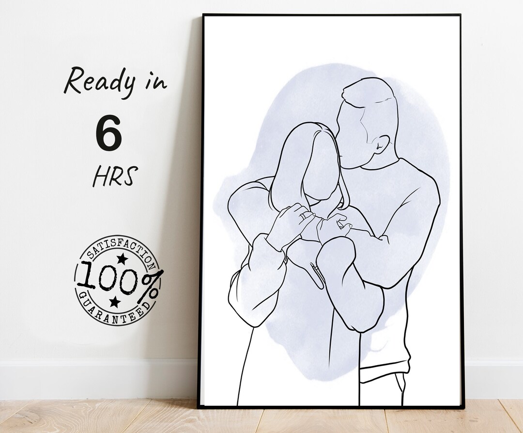 Custom Faceless Portrait Ptint, Engagement Photo Portrait Drawing, Gift ...