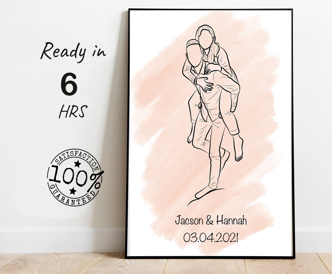 Couple Line Art Print, Custom Outline Drawing, One Line Painting ...