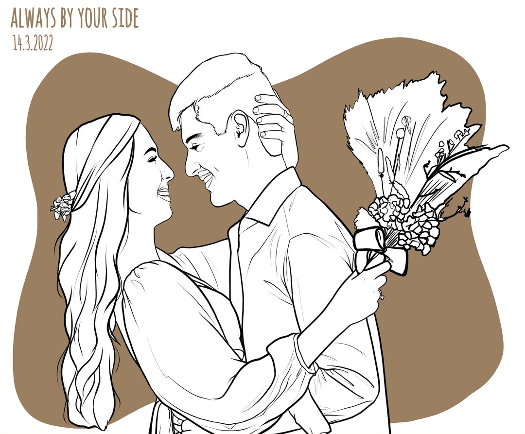 Custom Outline Portrait, Digital Art Print, Personalized Line Drawing ...