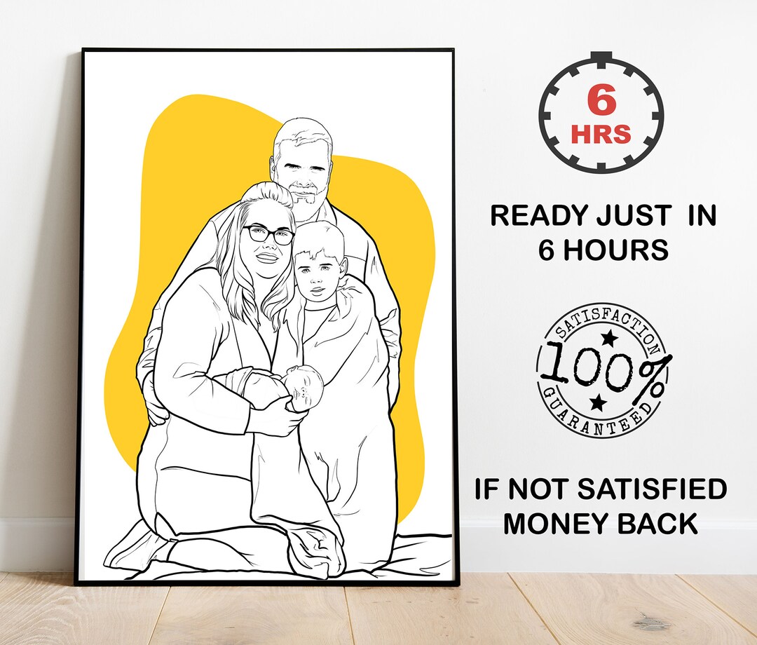 Personalized Artwork, Outline Portrait,custom Artwork Print, Family ...