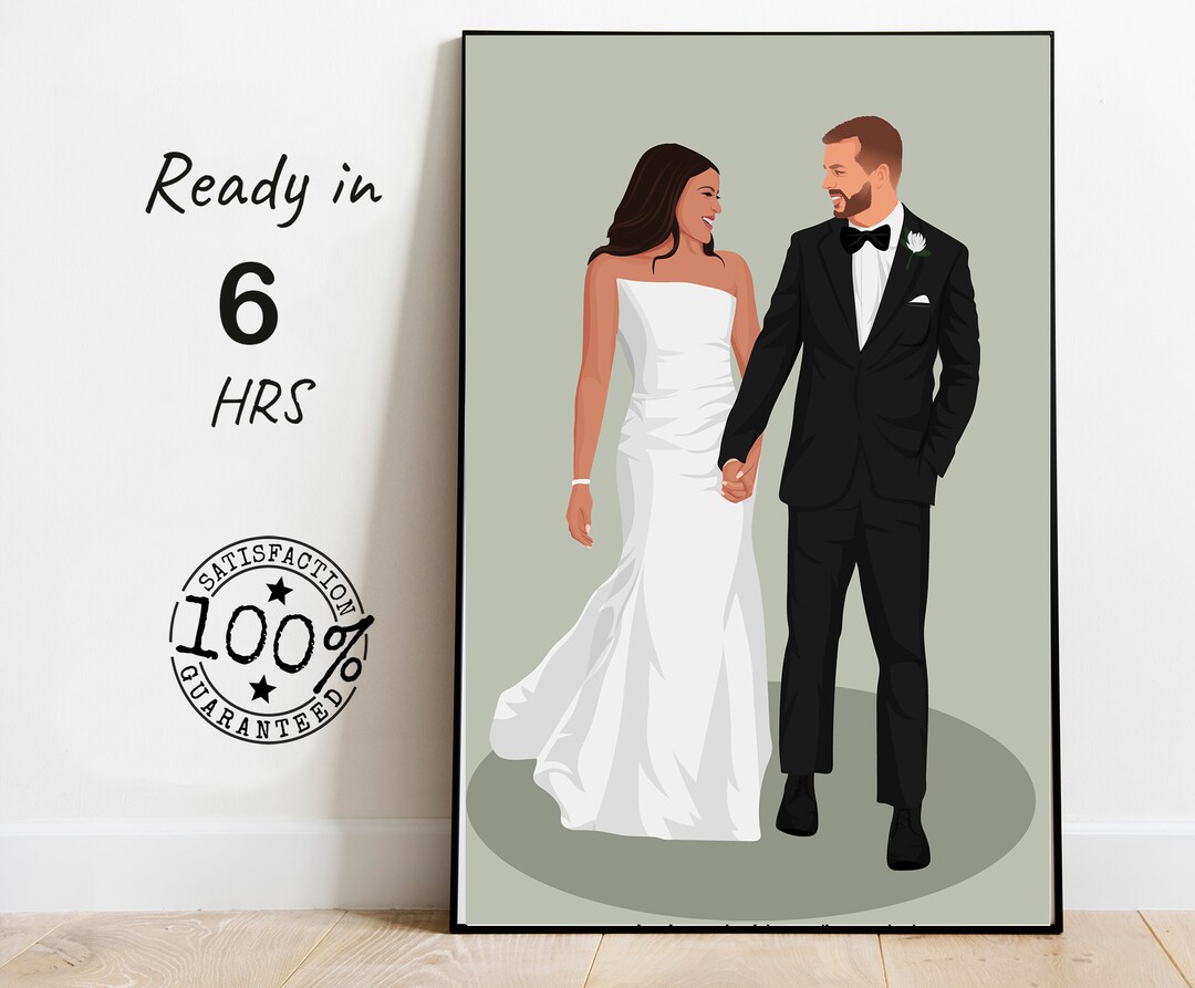 Custom Wedding Drawing for Gift, Personalized Wedding Faceless Portrait ...