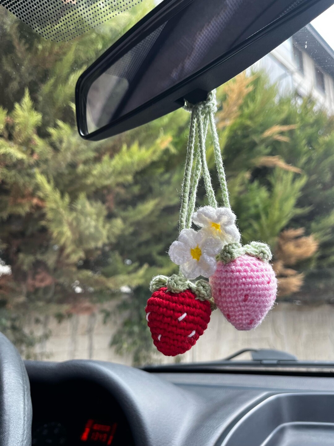Strawberry Car Hanging Accessories | Stylish Boho Cute Crochet ...