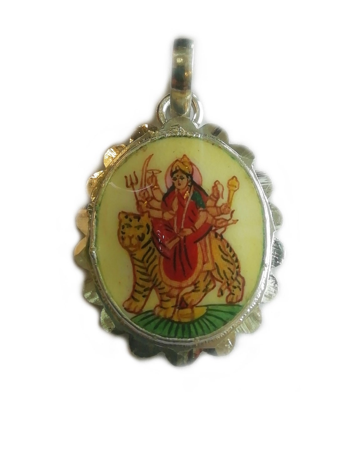 Pure Silver Durga Mata Hand Painted Meenakari Pendant for Men & Women ...