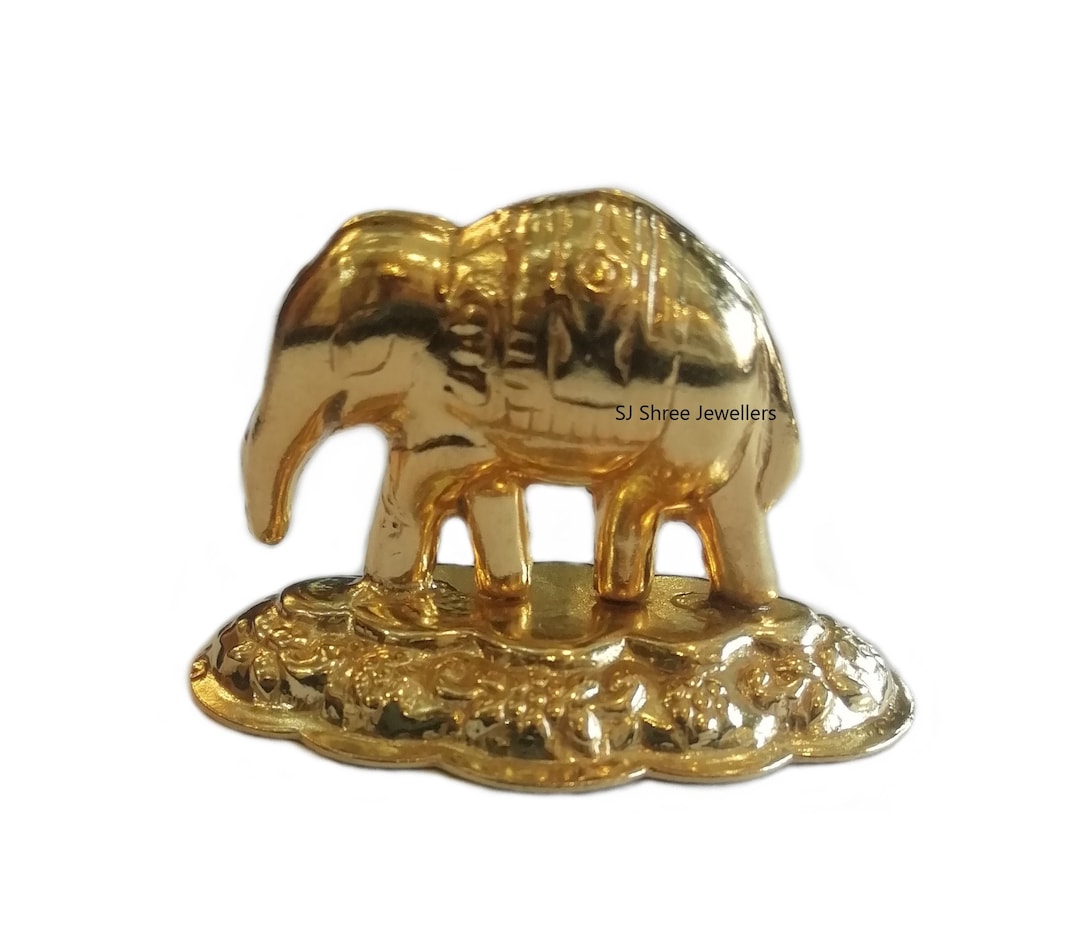 Gold Plated Pure Silver Elephant Idol for Puja trunk Downward, Vastu ...