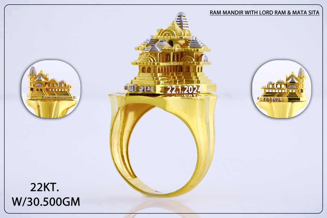 22k Pure Gold Ram Mandir With Lord Ram and Mata Sita on Gold Ring for ...