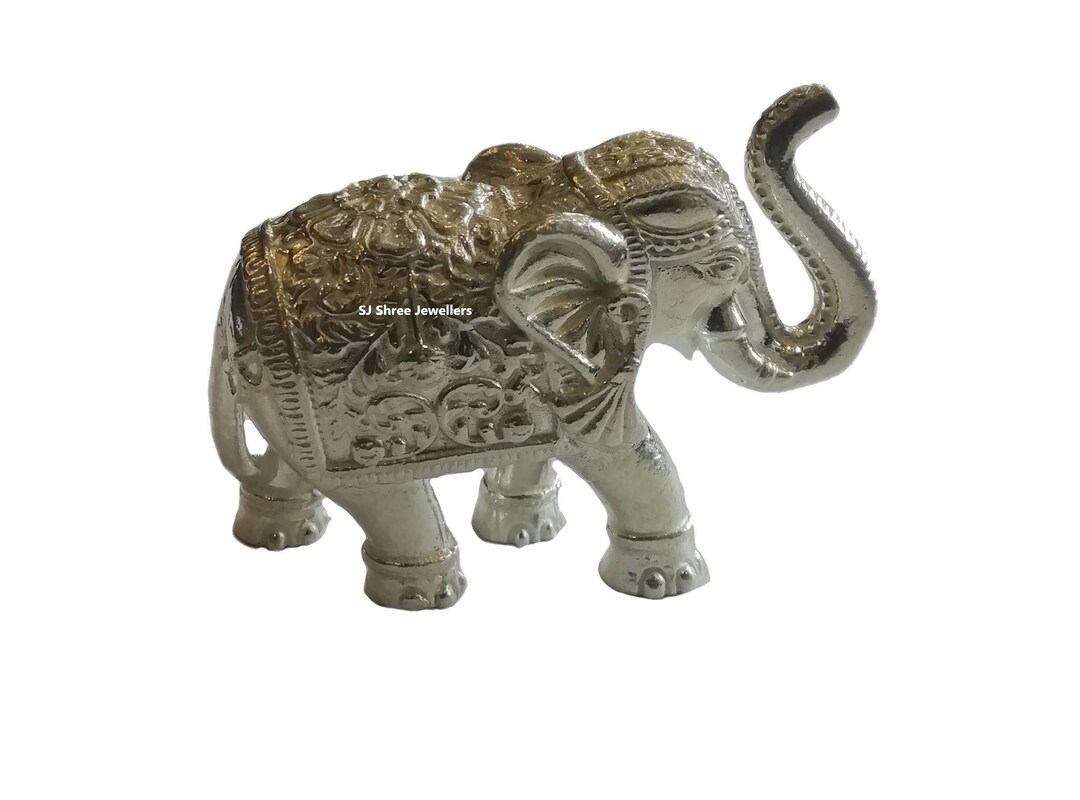 Pure Silver Solid Elephant Idol for Puja trunk Upward, Vastu and Rahu ...