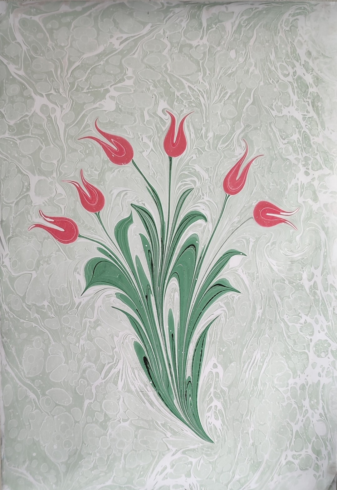 Unique Handmade Ebru Marbling Art- the Tulips - Etsy