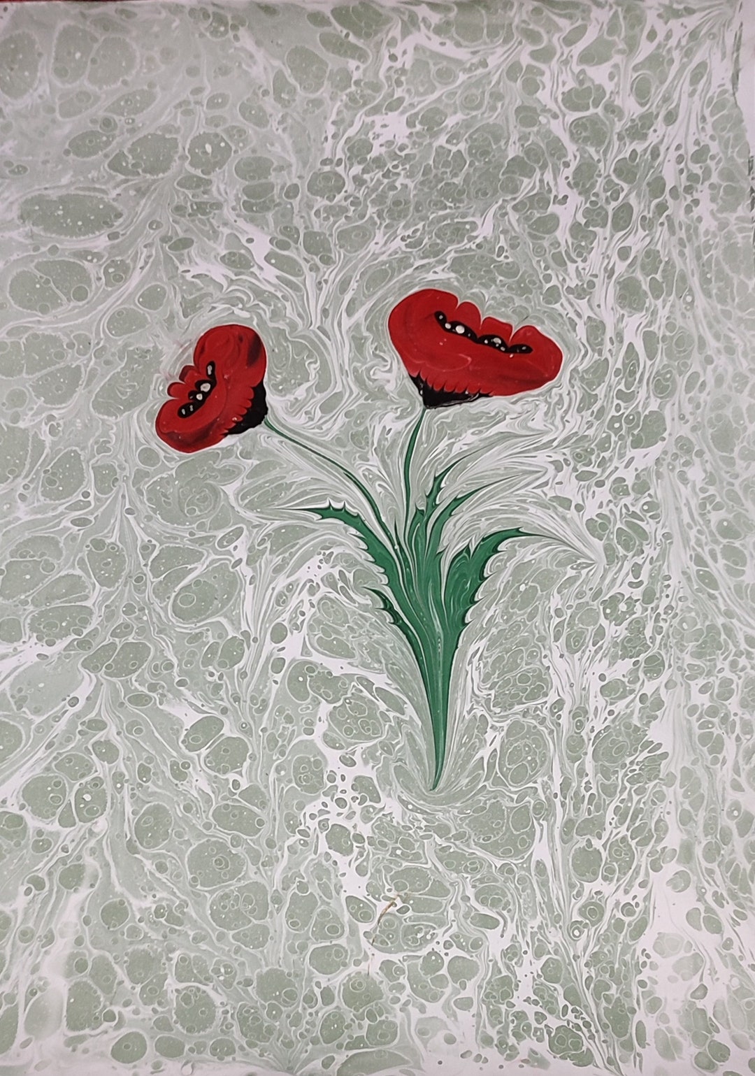 Unique Marbling Art - Red Flower Ebru - Etsy