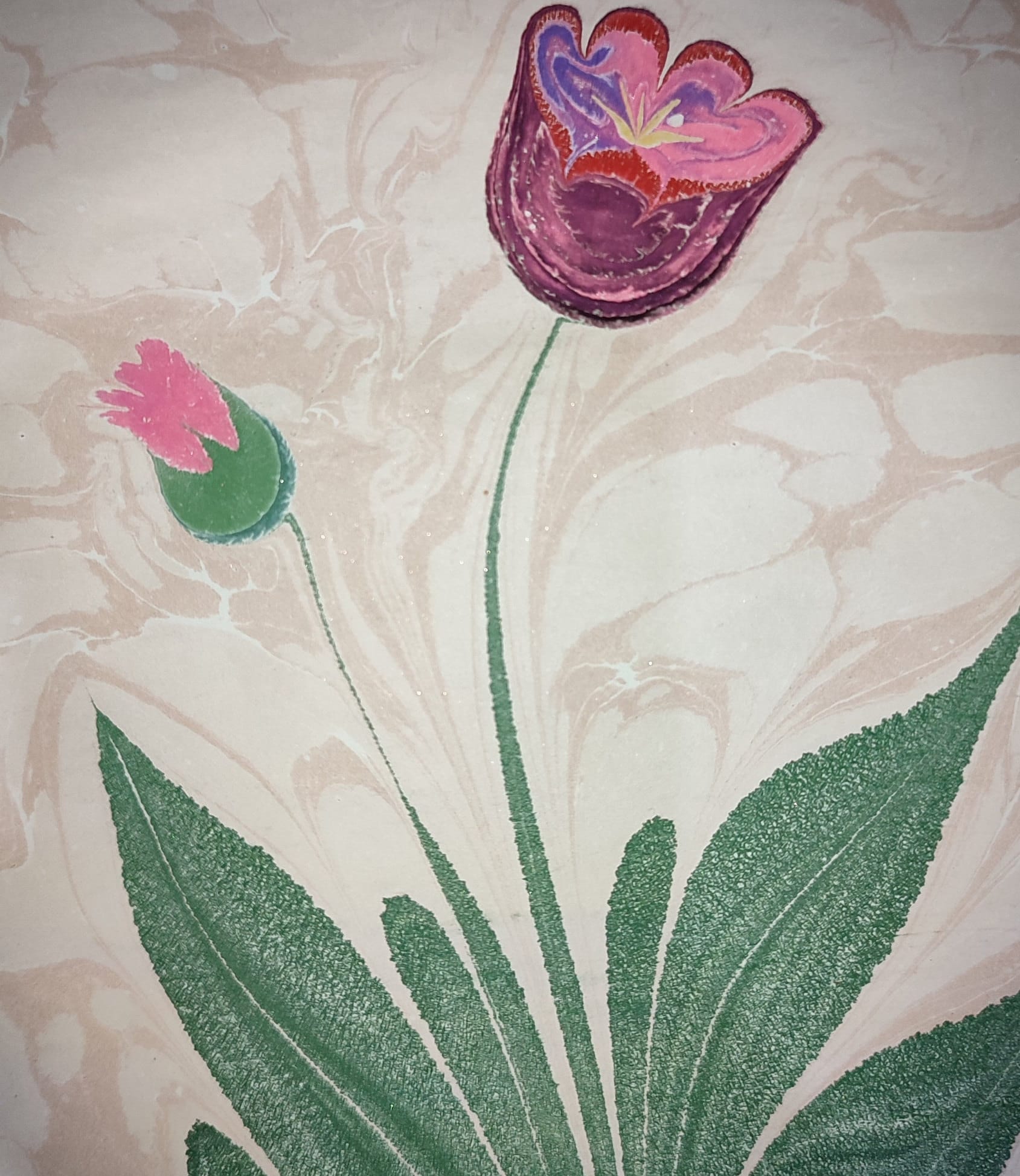 Unique Handmade Ebru Art Pink Flowers - Etsy