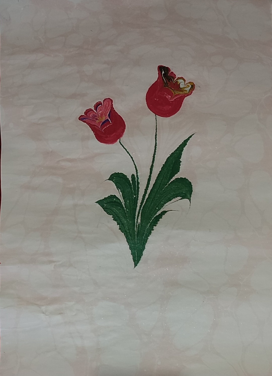 Unique Handmade Ebru Art - Pink Flowers - Etsy