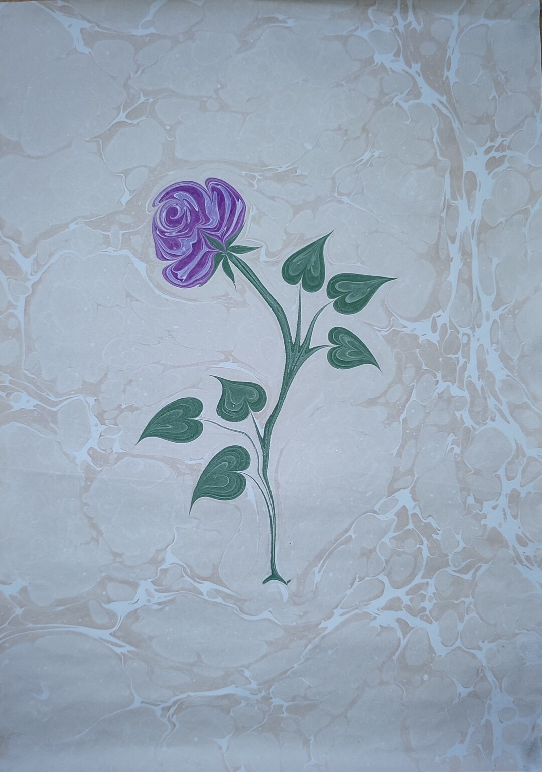 Unique Handmade Ebru Art- the Purple Rose - Etsy