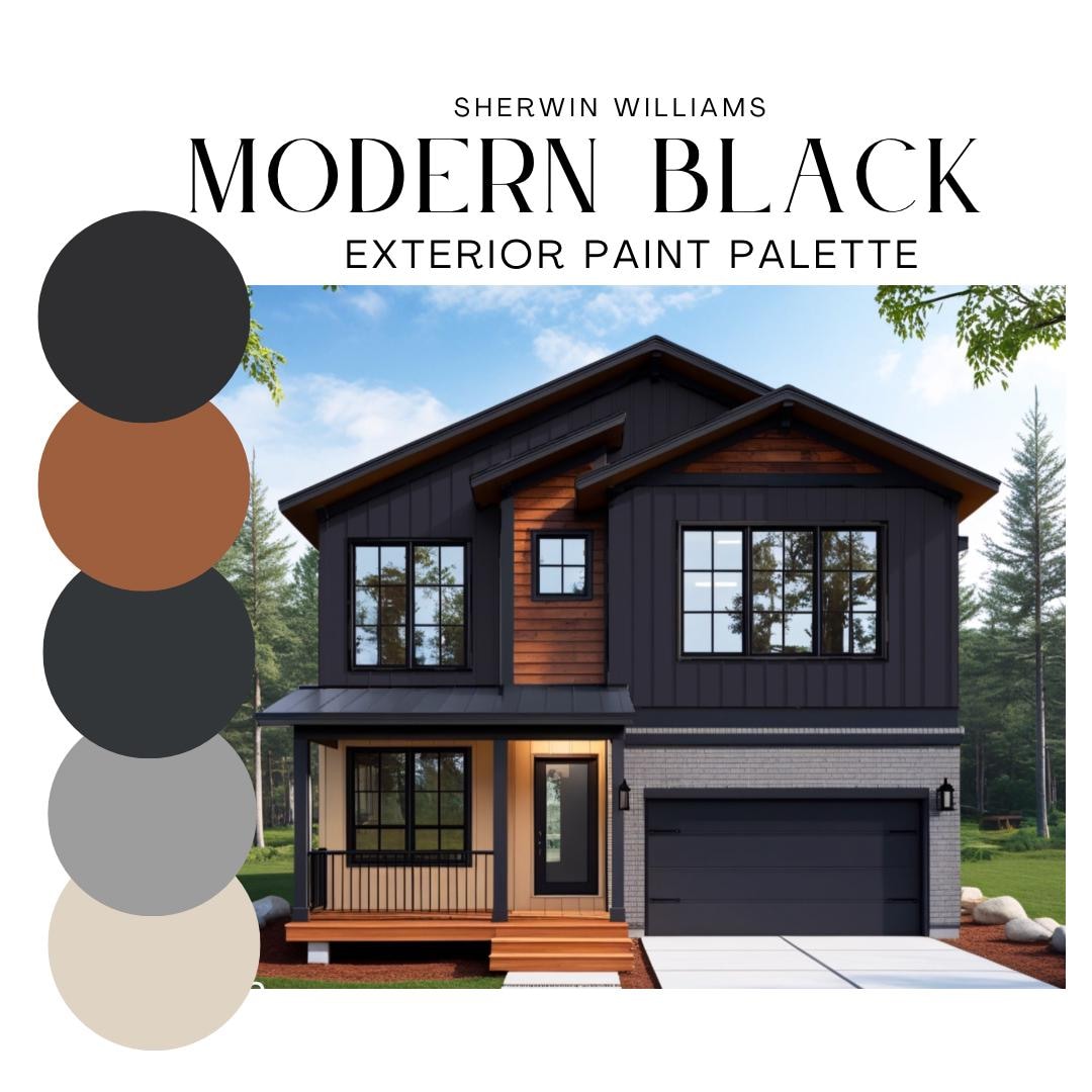BLACK Modern EXTERIOR House Paint Color Palette for Sidings, Doors ...