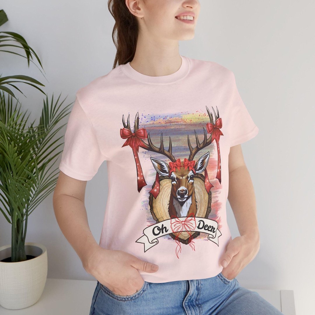 Oh Deer Christmas Tee Ribbons and Bows Holiday Cheer Festive Deer ...