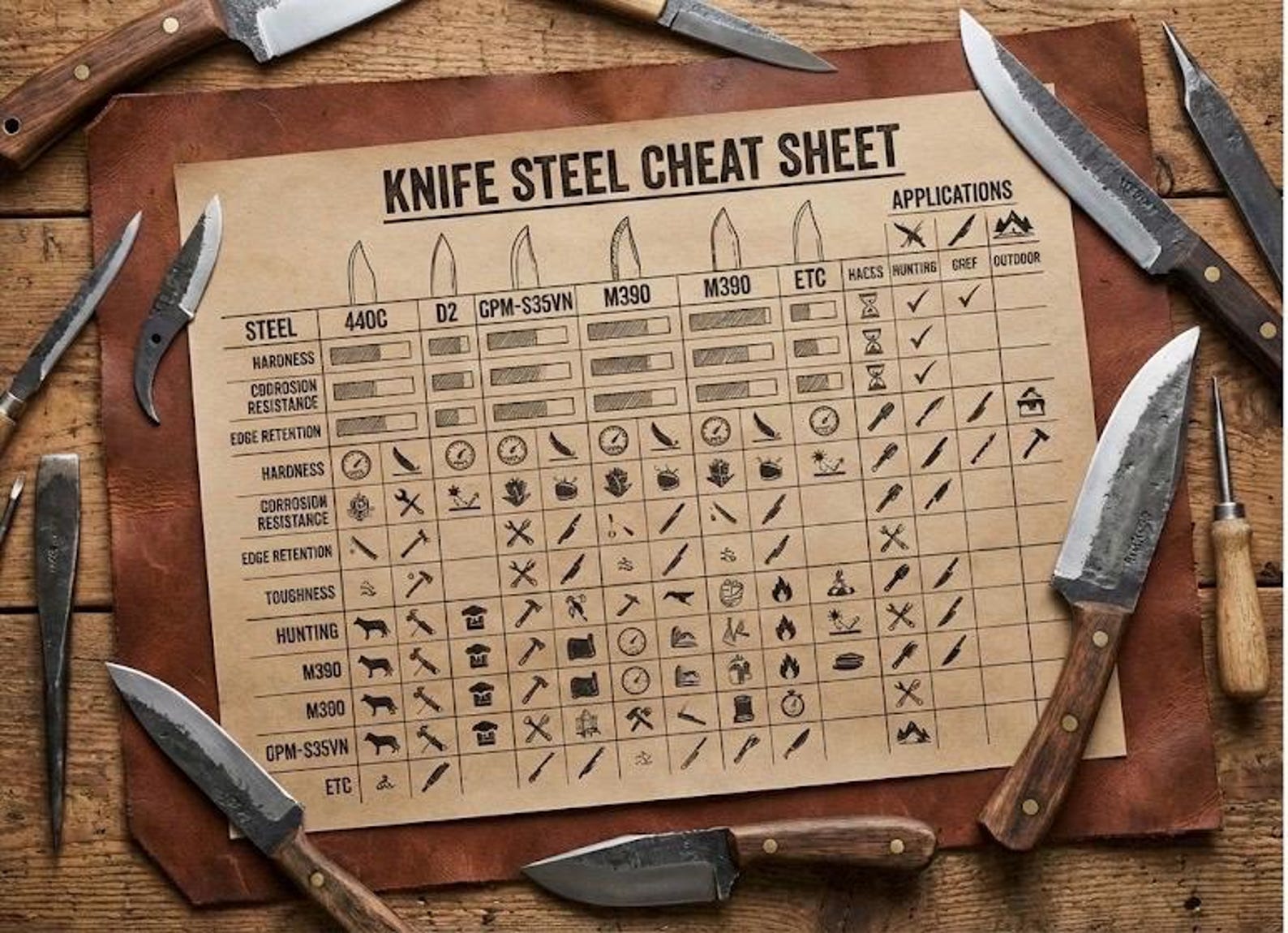 Knife Steel Comparison Chart & Cheat Sheet | Pocket Knife Vs Kitchen ...