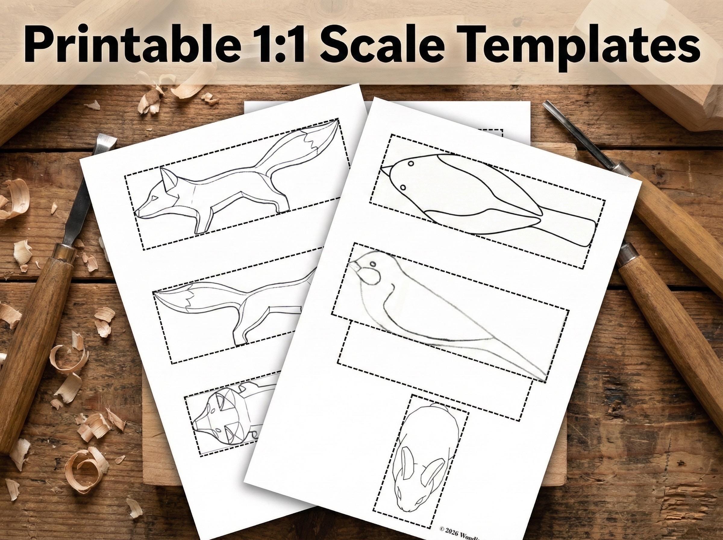 Whittling Patterns PDF | 3 Geometric Animals (bird, Rabbit, Fox ...
