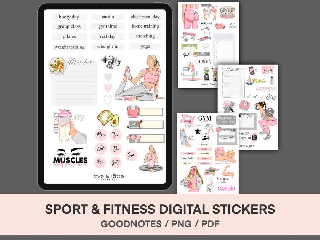 Digital Fitness Stickers, PNG Stickers, Fitness Planner Goodnotes ...