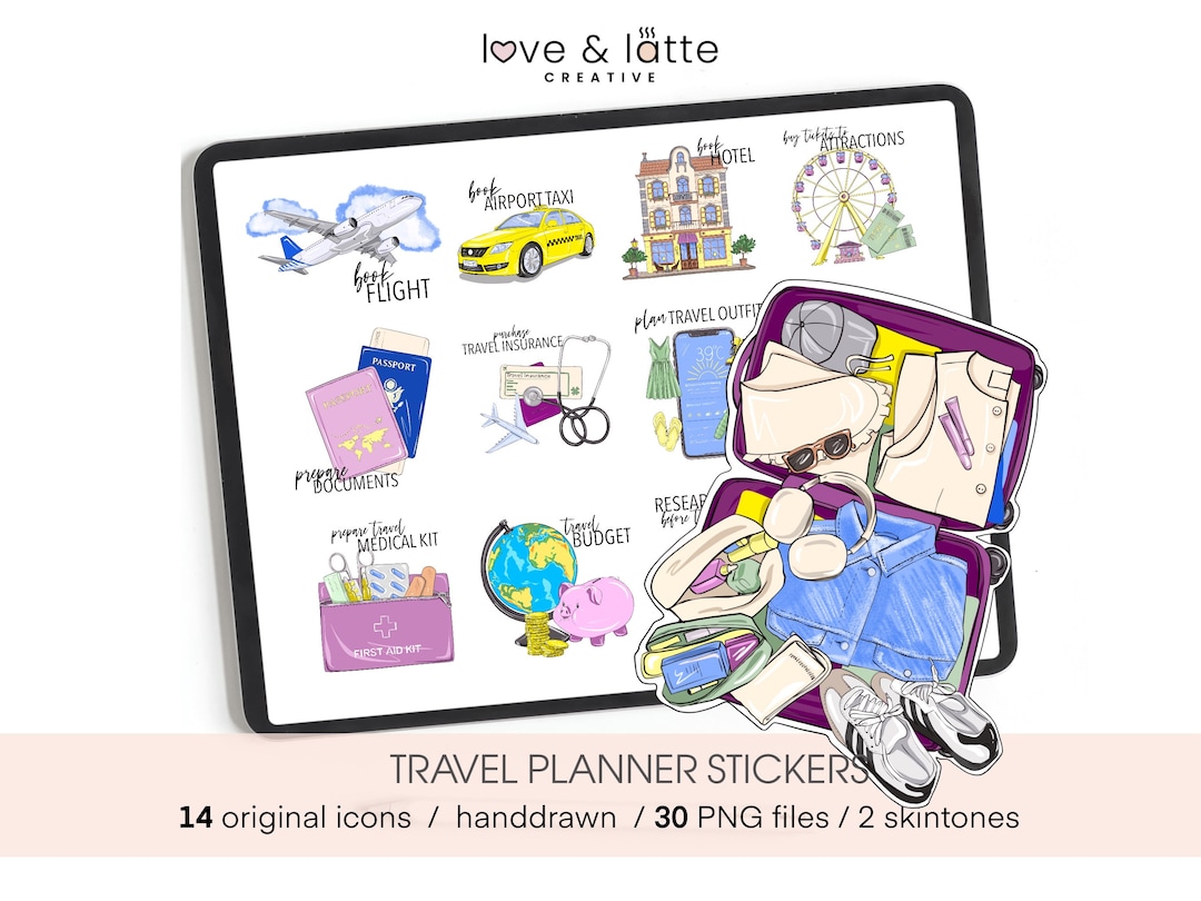 Travel Digital Stickers, Travel Printable Stickers, Travel Sticker Pack ...