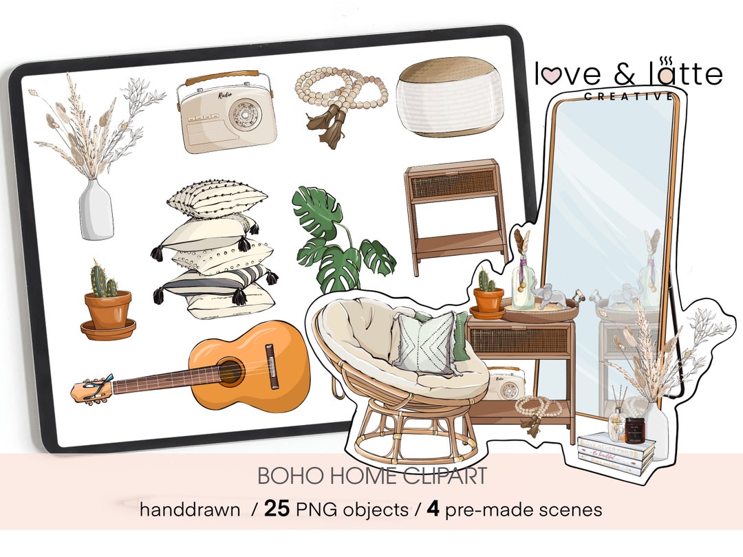 Boho Clipart Boho Home Decor Clipart, Cozy Home Clipart Furniture ...
