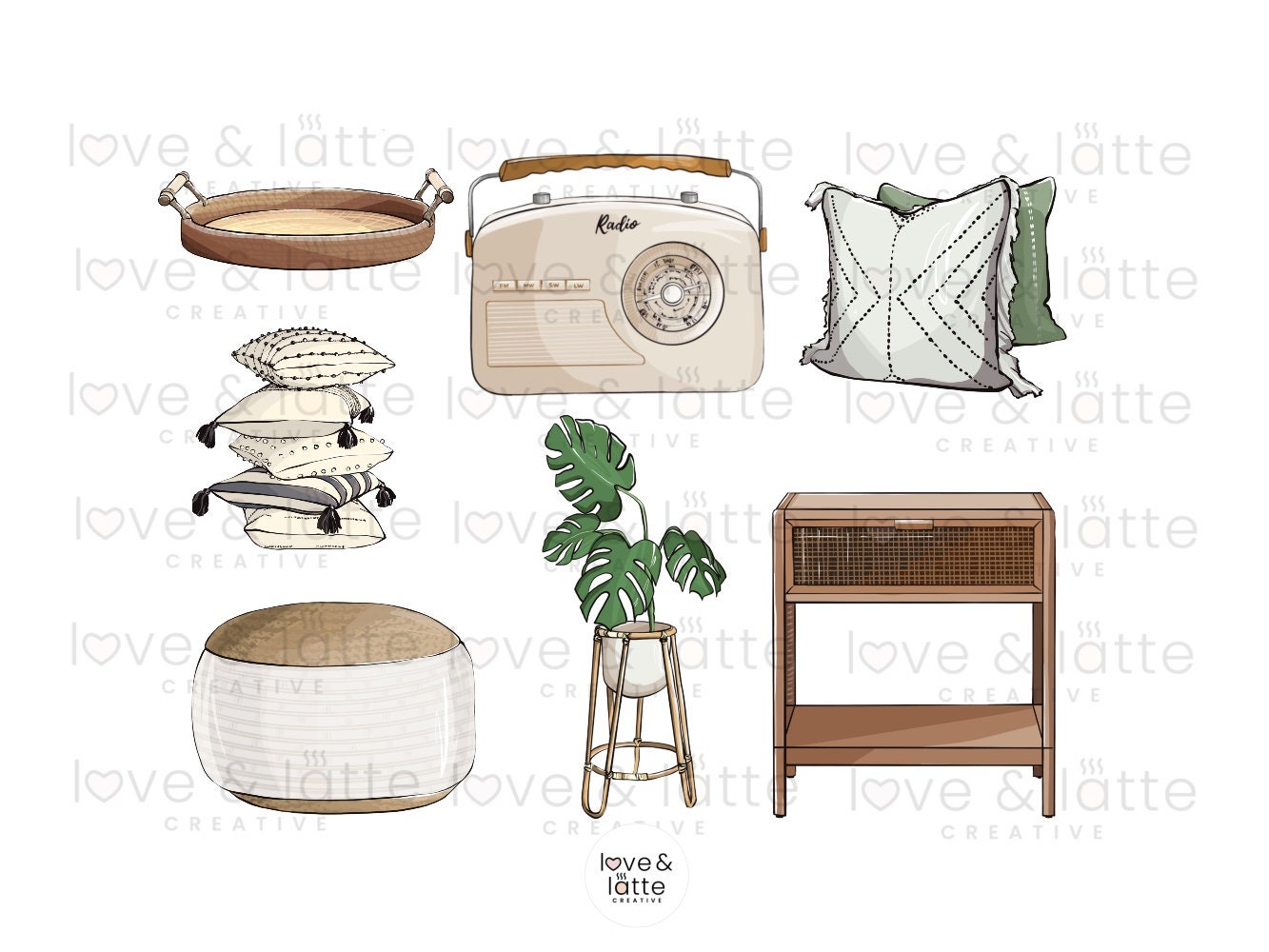 Boho Clipart Boho Home Decor Clipart, Cozy Home Clipart Furniture ...