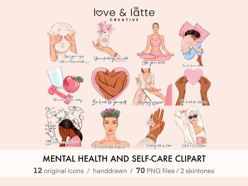 Mental Health PNG Self Care Clipart, Digital Planner Stickers Mental Health Stickers, Depression ...
