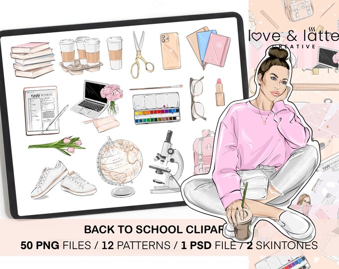 Back to School Clipart School Planner Stickers, School Girl Clipart ...