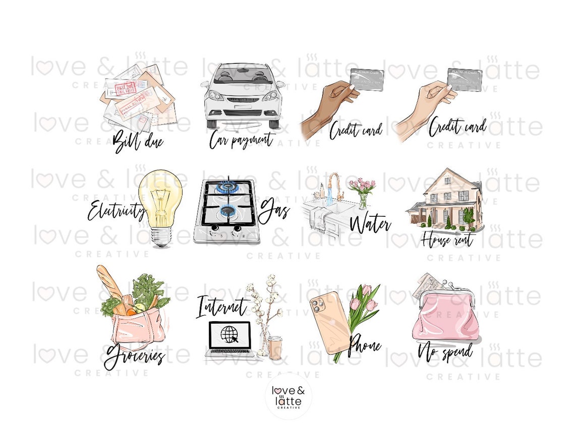 Bills Money Digital Stickers Planner Printable Stickers, Finance ...