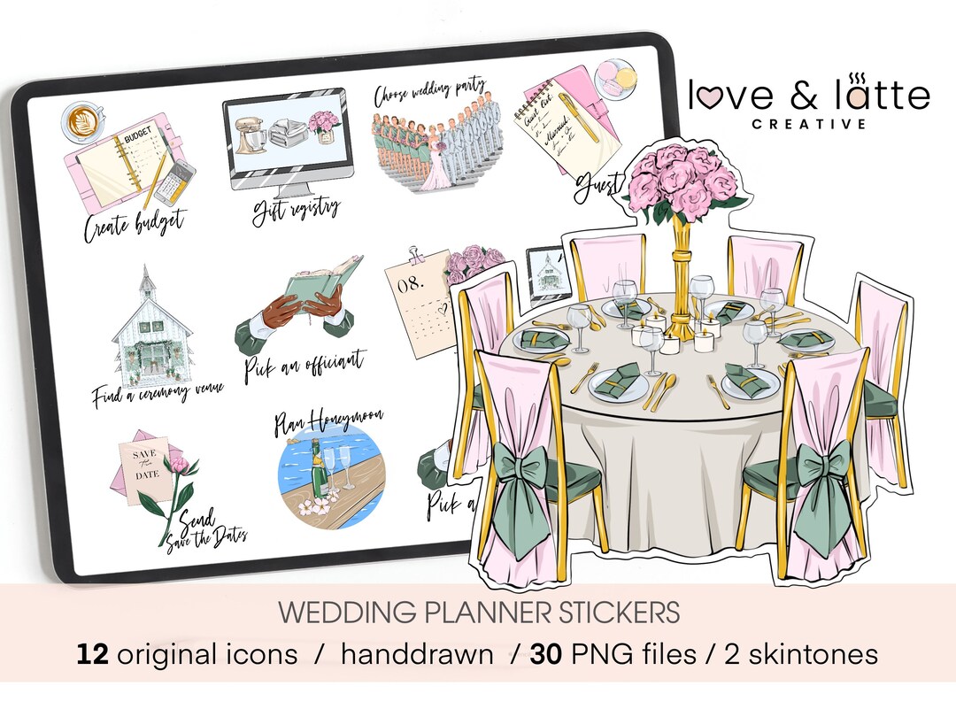 Printable Wedding Stickers Digital Wedding Planner, Wedding Clipart ...