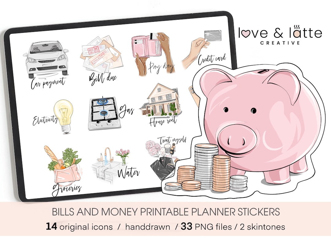 Bills Money Digital Stickers Planner Printable Stickers, Finance ...